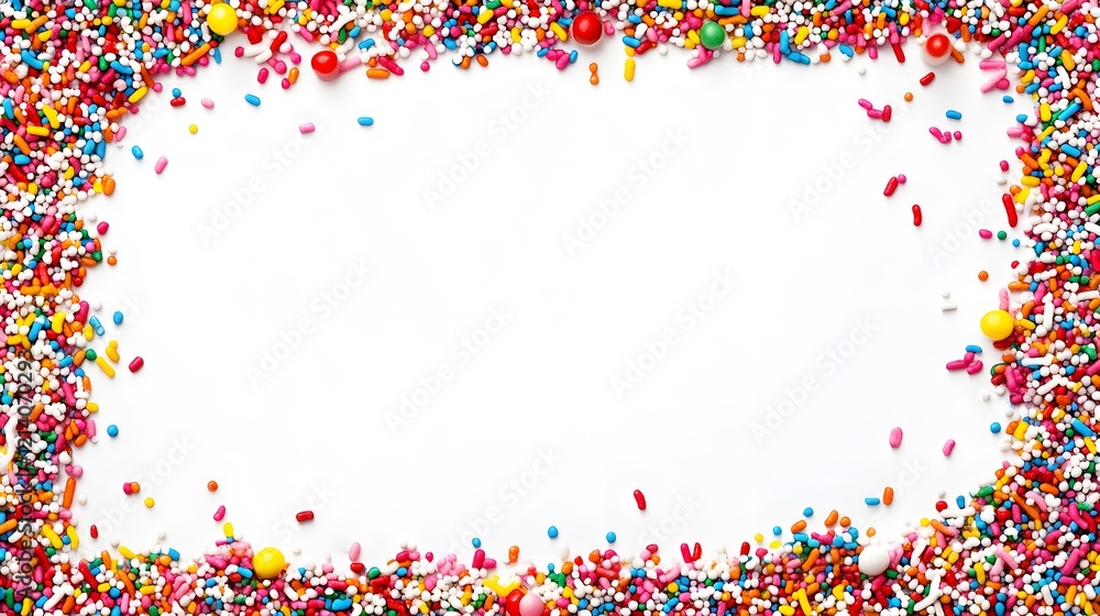 Colorful candy sprinkles frame a white background Stock Photo | Adobe Stock