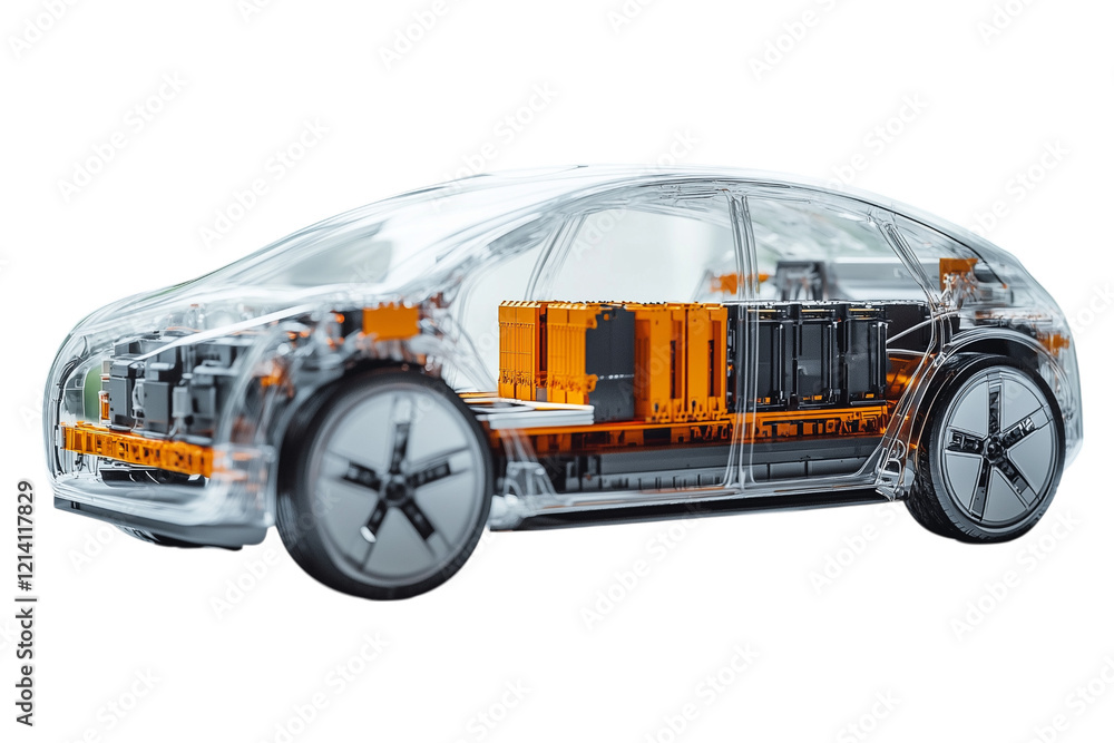 Transparent Electric Vehicle Cutaway Showing Battery and Components ...