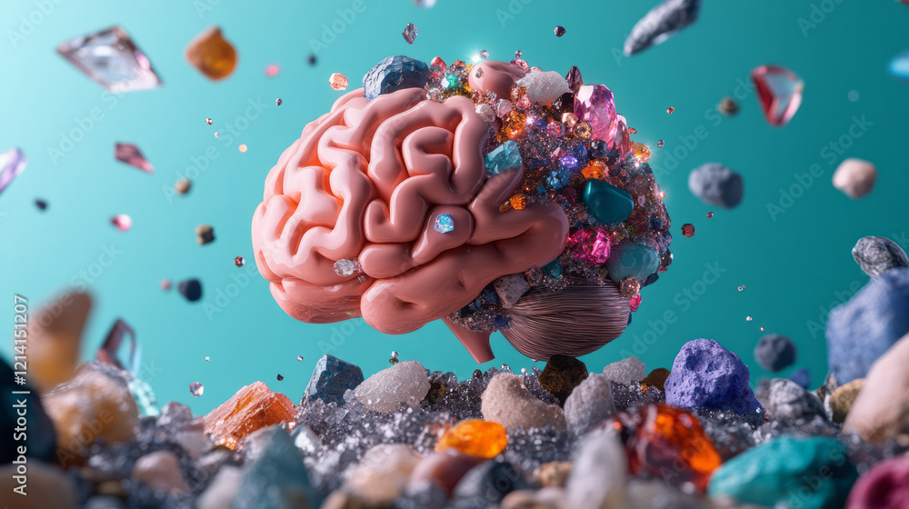 A vibrant illustration of a human brain surrounded by a halo of ...