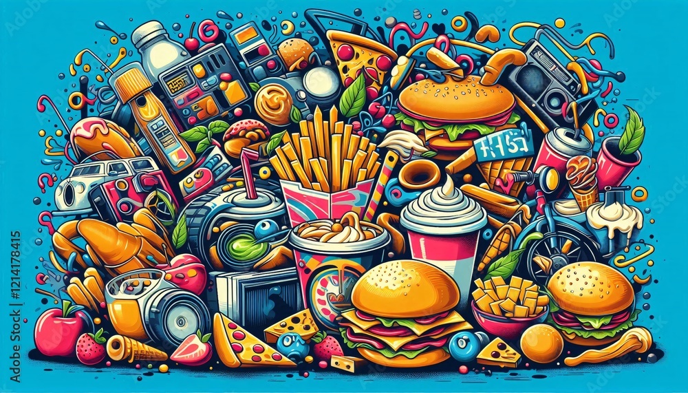The Big Bite: A colorful and chaotic doodle illustration featuring a ...