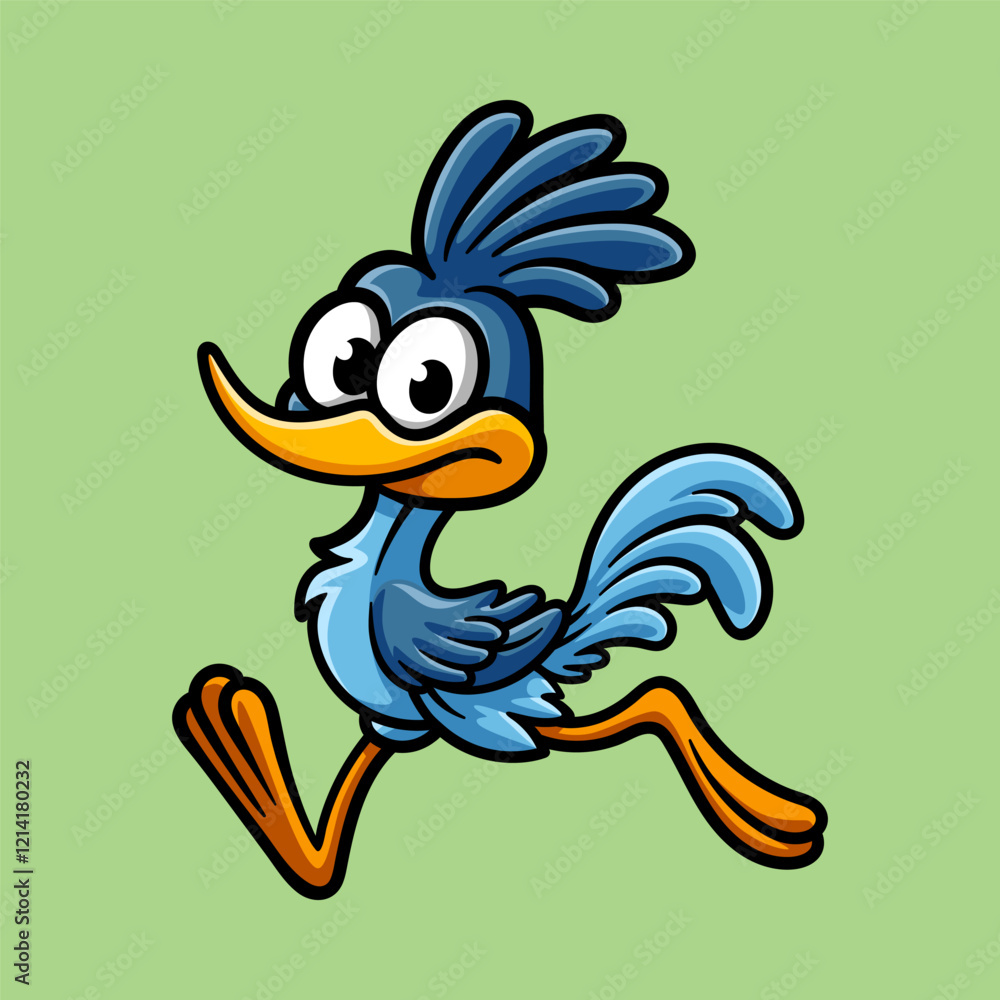 fun cute running bird roadrunner cartoon colored isolated drawing line ...