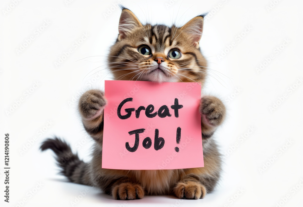 Compliment, congratulations and praise message. Cat showing banner with ...