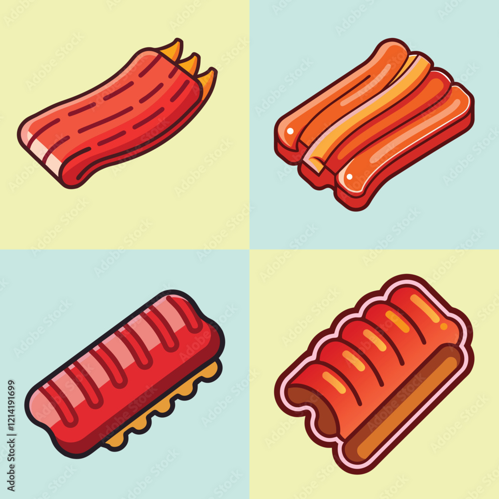 cartoon bbq ribs vector illustration in colorful grid - a vibrant ...