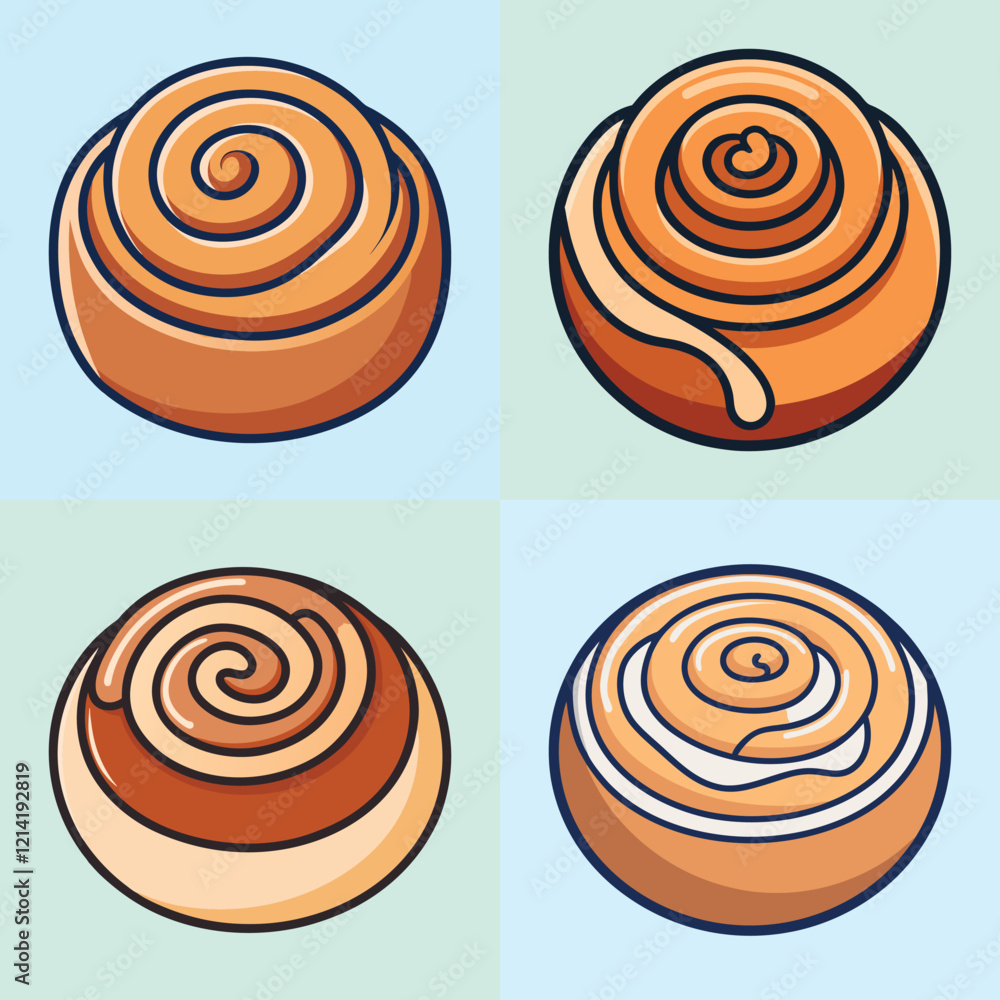 cartoon cinnamon roll vector illustration in colorful grid - a vibrant ...
