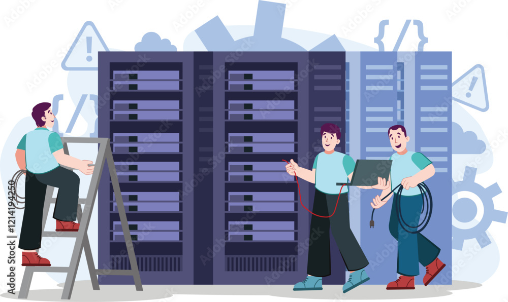 Network Engineer Team Illustration Design A collaborative team solving ...