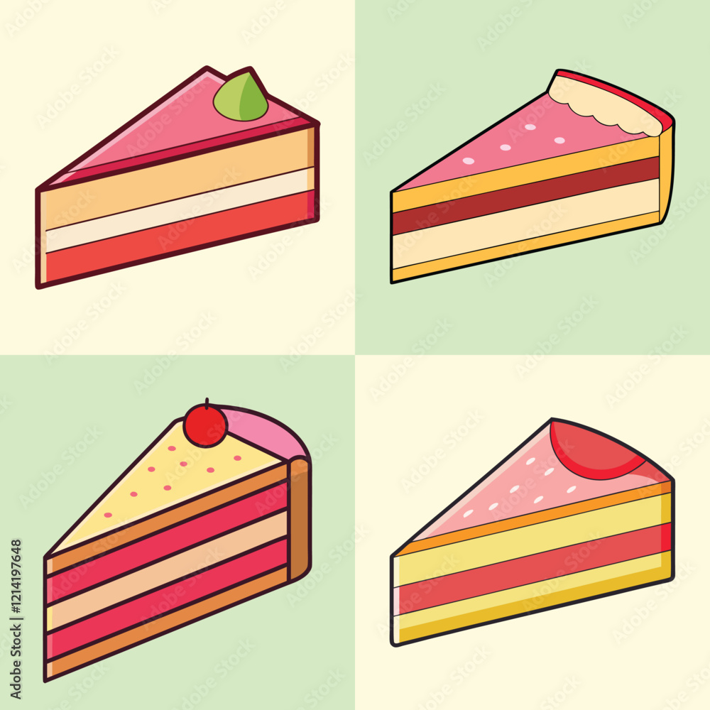 cartoon slice of cake vector illustration in colorful grid - a vibrant ...