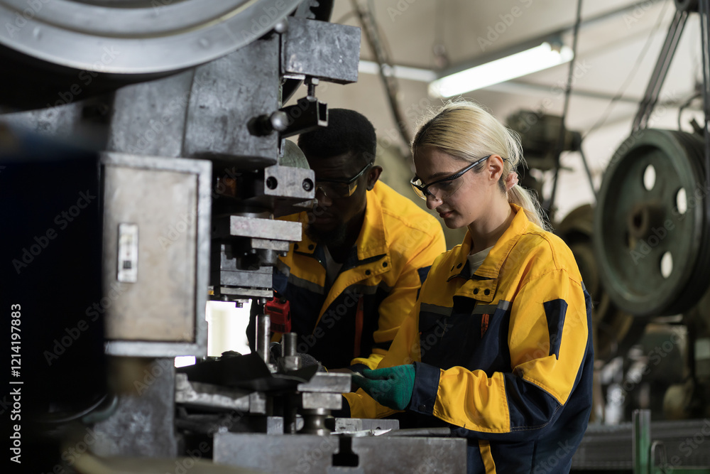 Diversity factory worker working in factory. Male and female engineer ...
