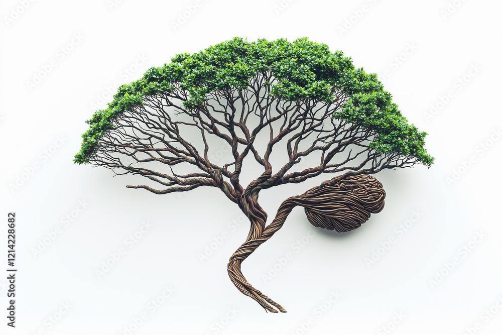 Tree branches shaped like a human brain symbolize creativity and growth ...