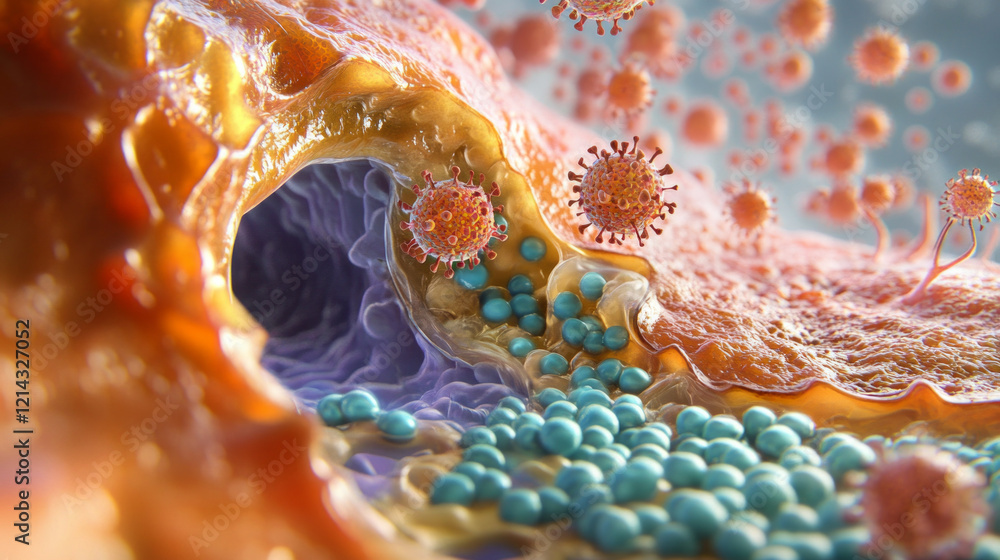 Cross-sectional view reveals intricate details of a virus particle ...