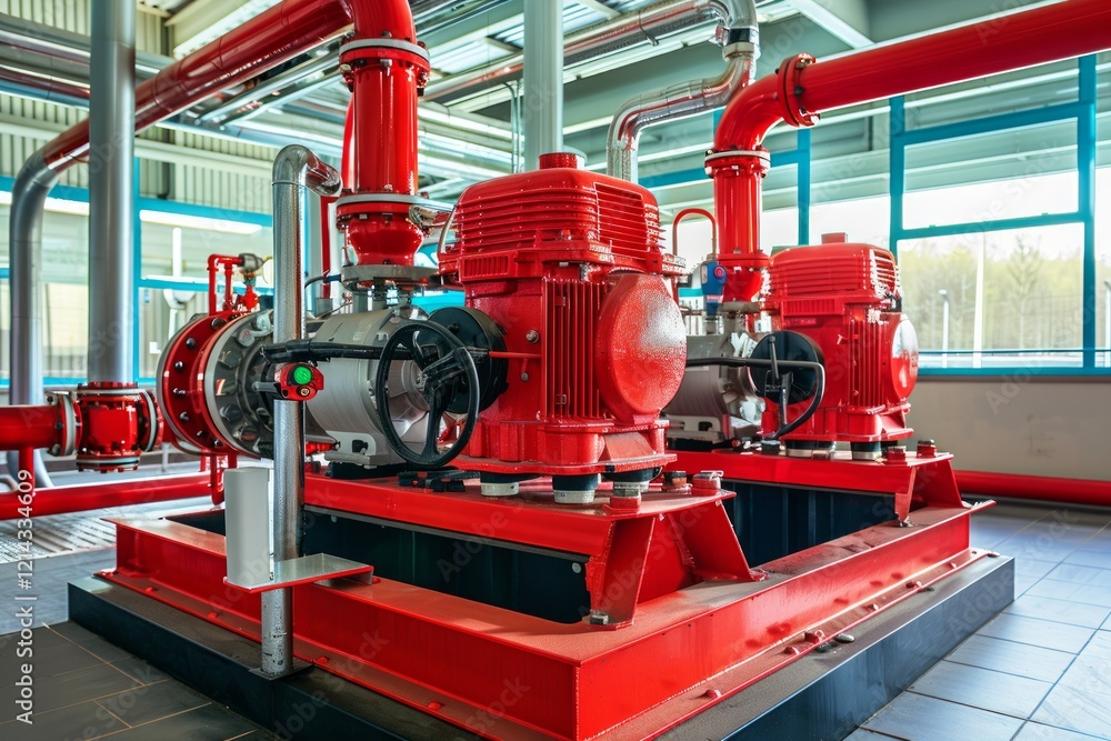 Fire Pump. Industrial fire pump station. Automatic fire extinguishing ...