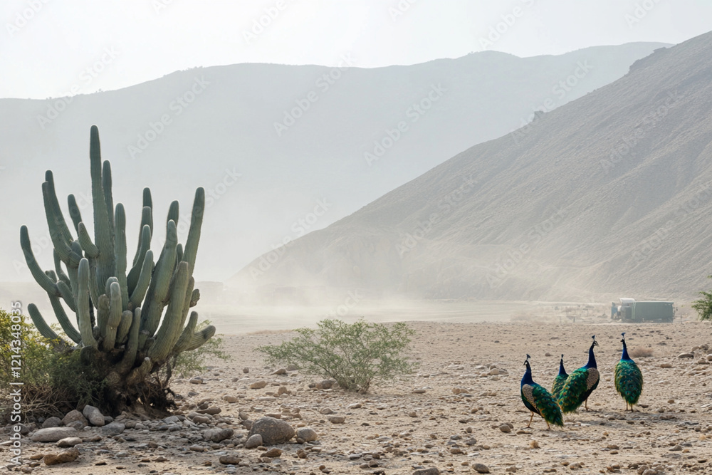 Majestic Peacocks and a Caravan Journey: A Breathtaking Upscaled Desert ...