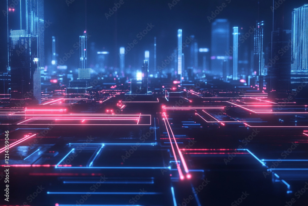 Glowing Nodes and Lines: A Futuristic Tech Network, High-Resolution Digital Connections ...