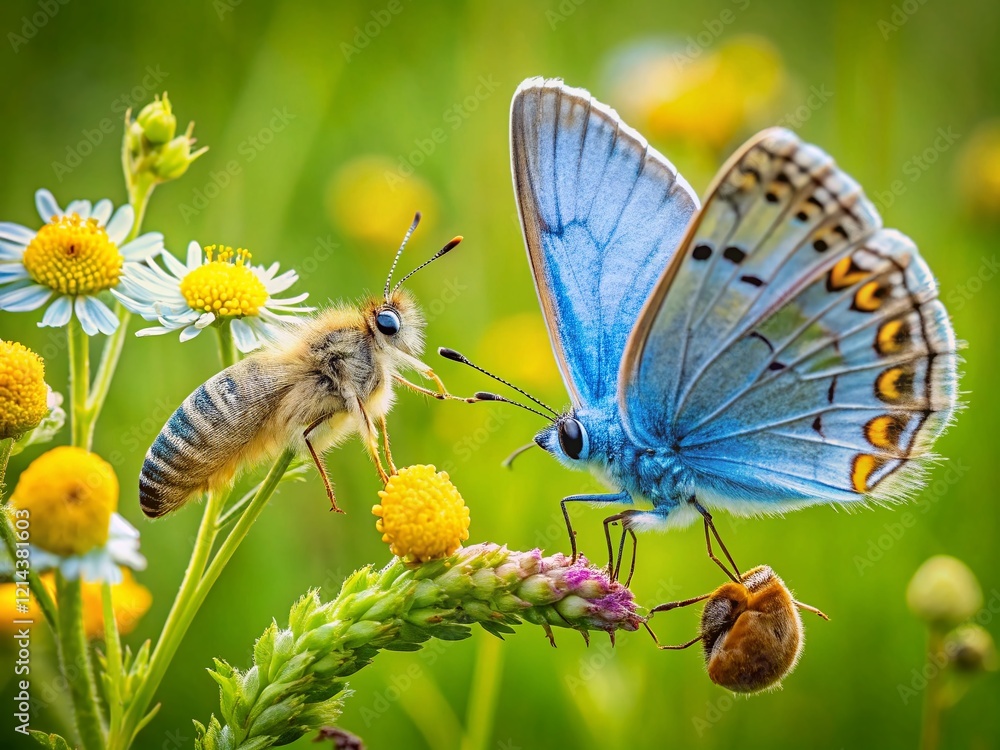 Life Cycle of Common Blue Butterfly: Egg, Larva, Pupa, Adult Stages on ...