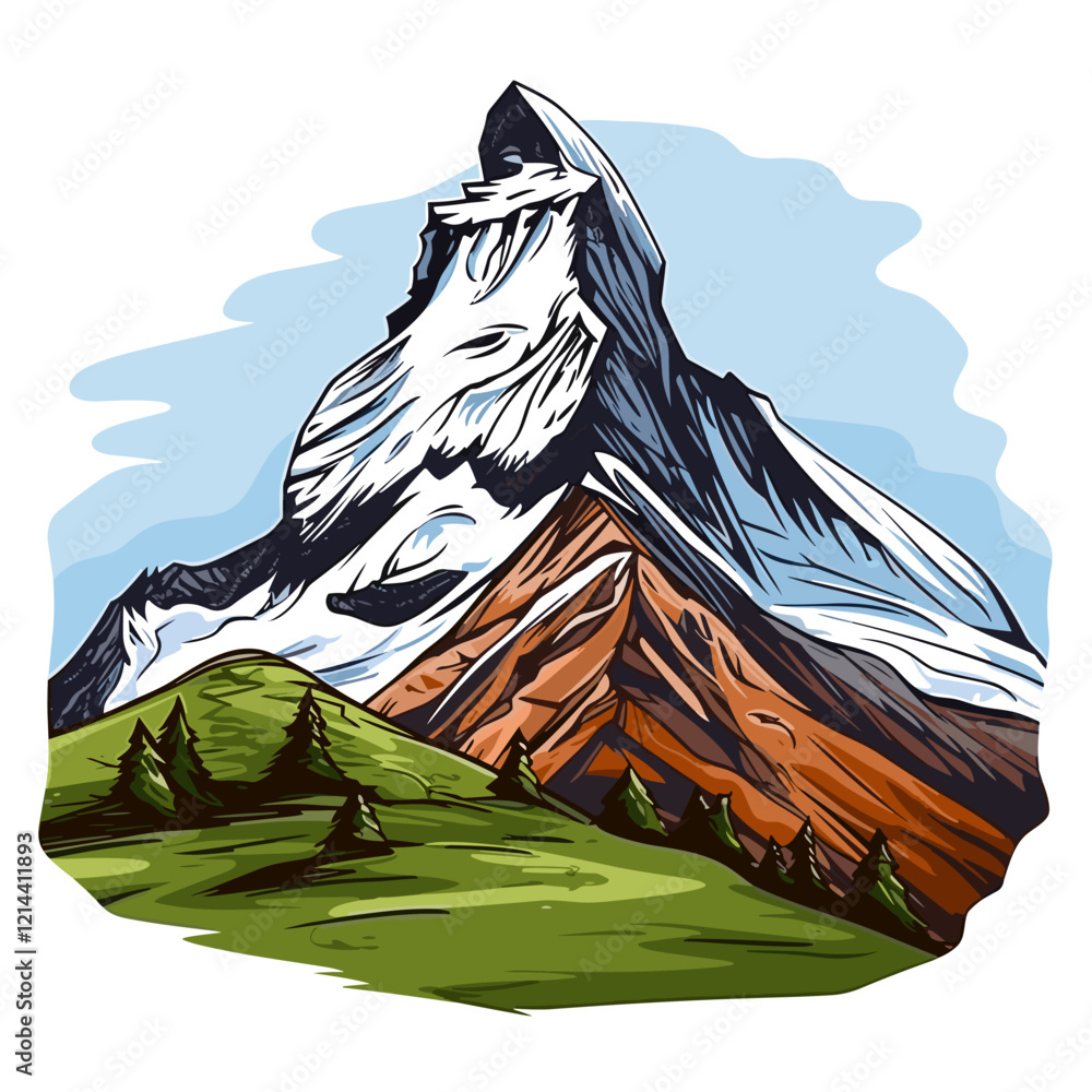 Matterhorn hand-drawn comic illustration. Matterhorn. Vector doodle ...