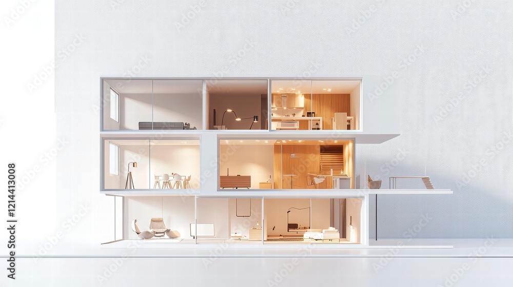 Modern Architectural Model: A cutaway model of a contemporary two-story ...