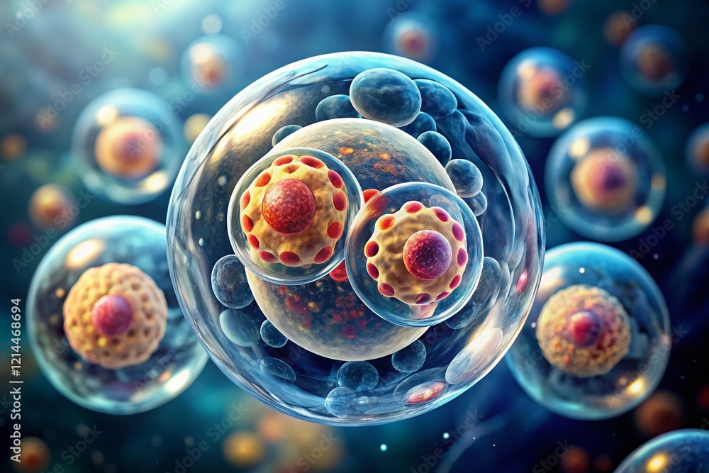 Microscopic View of Cellular Mitosis: Single Cell Dividing into Two ...