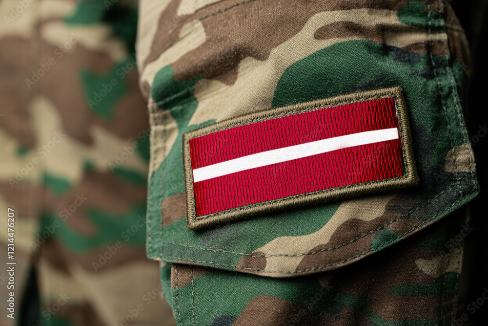 Latvian military uniform patch with the national flag, symbolizing strength, pride, and defense ...