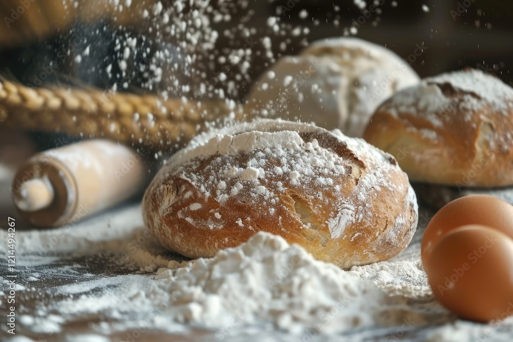 Ultra Hd Visual of Rolling Pin and Flour Create Homemade Bread Stock ...