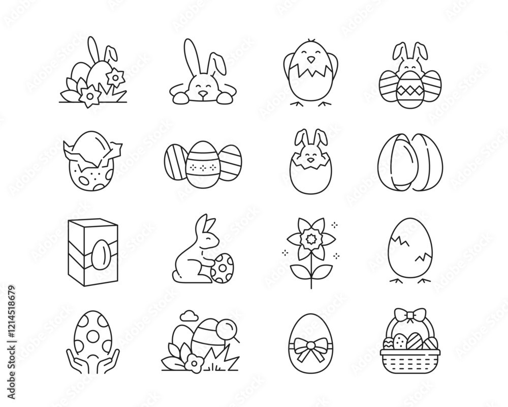 Easter Icon collection containing 16 editable stroke icons. Perfect for ...