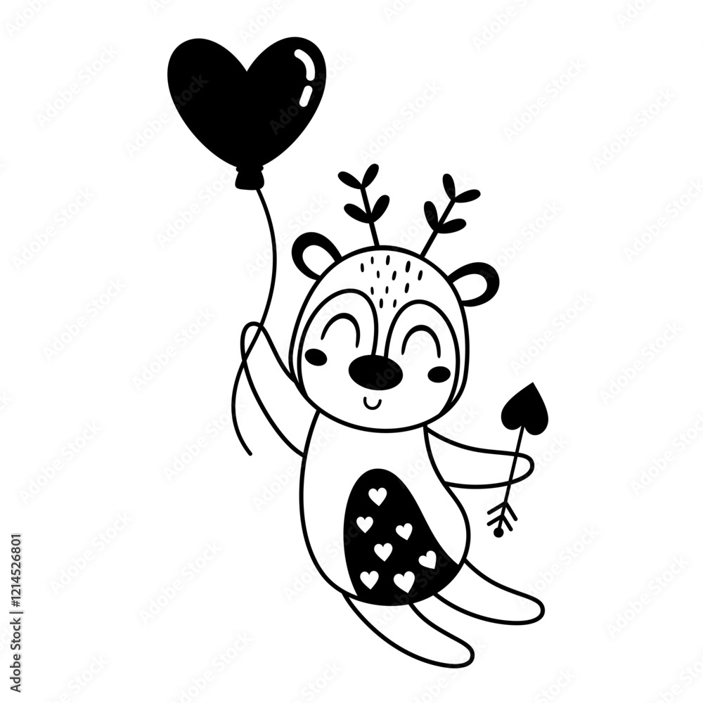 Black and white Valentine animal clipart. Cute deer clipart. Valentines ...