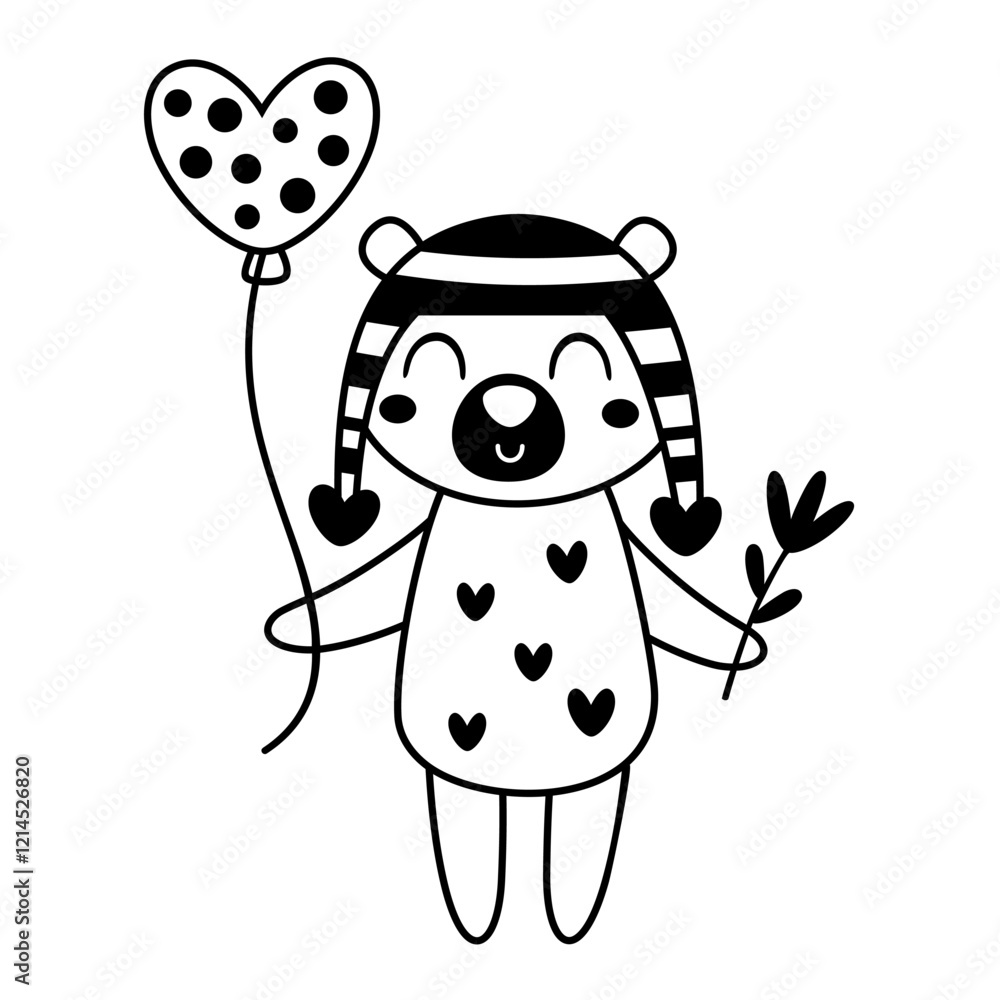 Black and white Valentine animal clipart. Cute bear clipart. Valentines ...