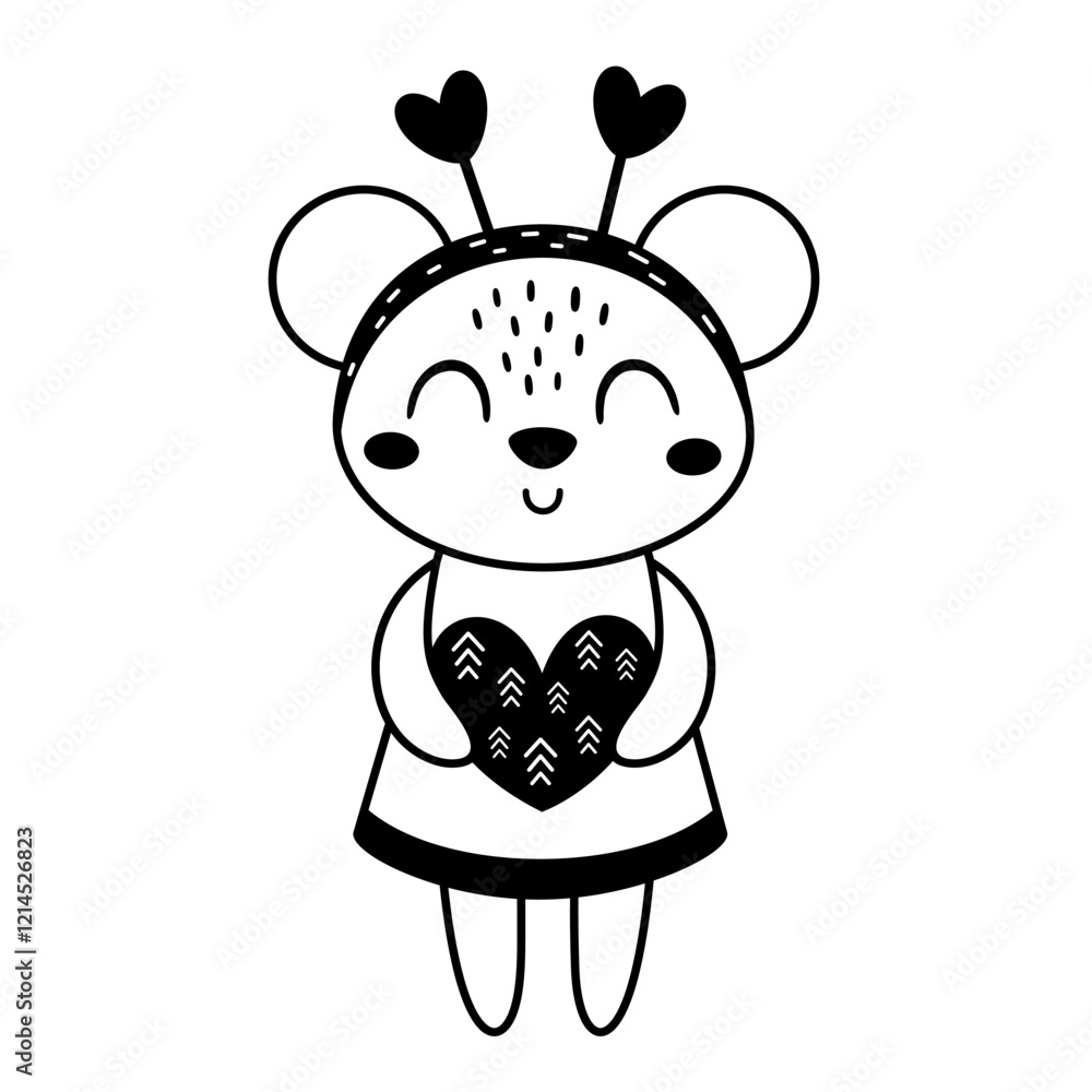Black and white Valentine animal clipart. Cute mouse clipart ...