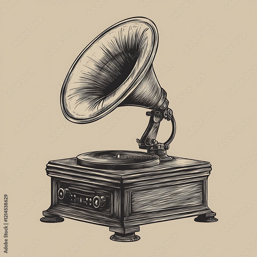 Vintage Phonograph Illustration, Drawing of Antique Record Player ...