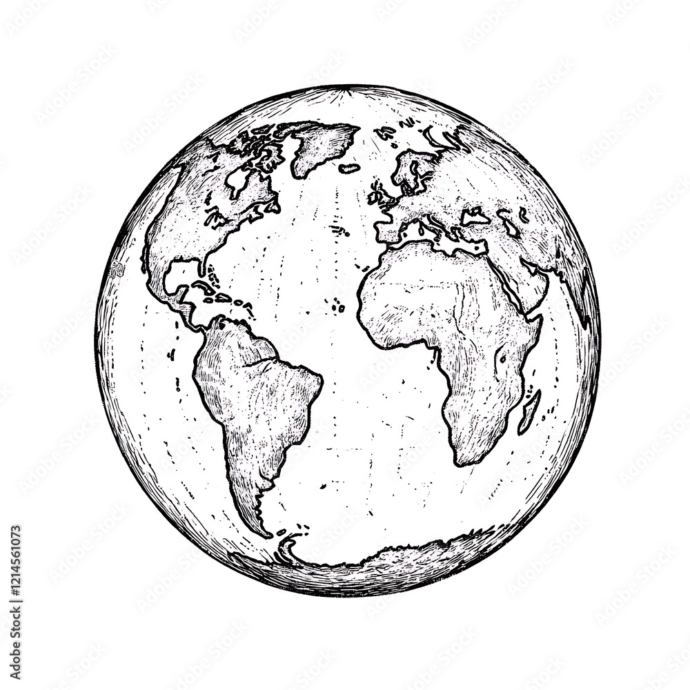 Hand-drawn world map, globe, earth, sketch, world, study, education ...