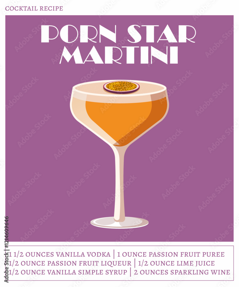 Porn star martini cocktail on the purple background. Vector ...