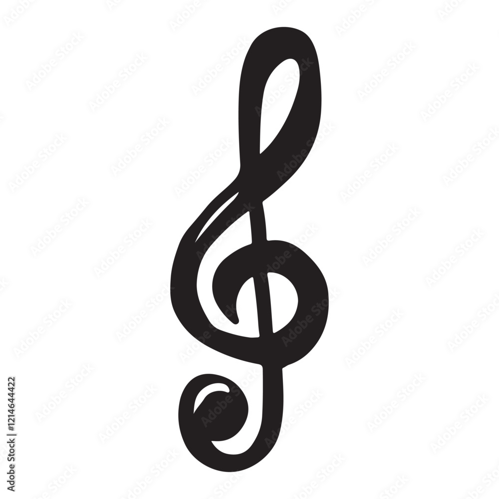 Treble clef in black isolated on white background. Hand drawn vector ...