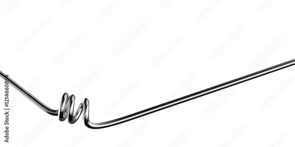 Metallic twisted line 3D shape isolated. Futuristic chrome metal spring ...