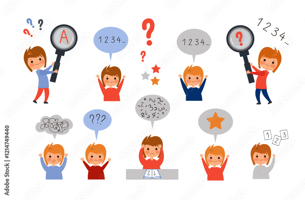 Child learns numbers. Dyscalculia and mental arithmetic concept ...