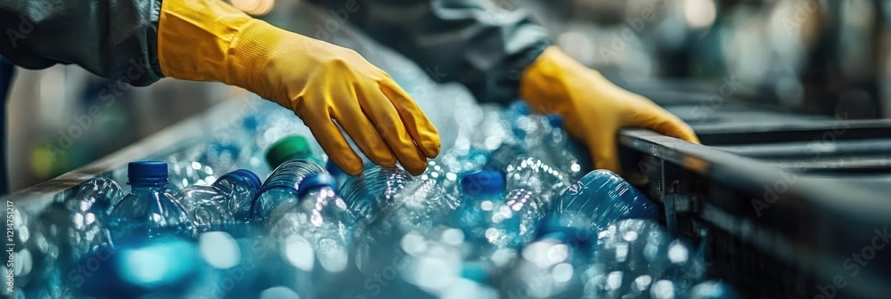 Ilustrace Employee Hands Engaged in Sorting Recycled Plastic Bottles in ...