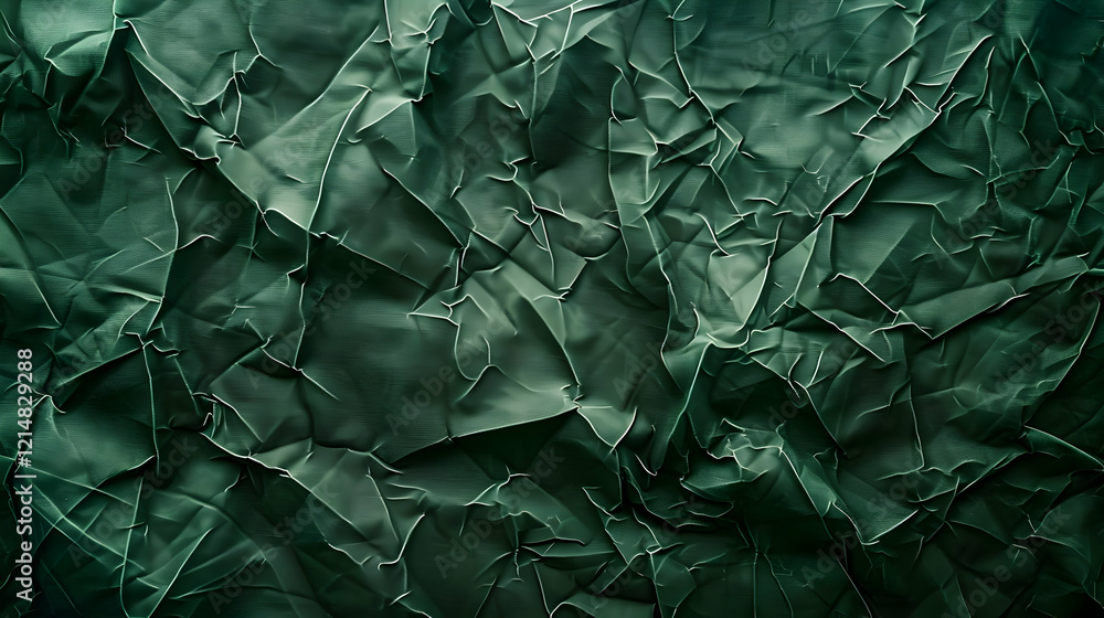 Dark Green Wrinkled Fabric Texture Background Creates a Visually ...