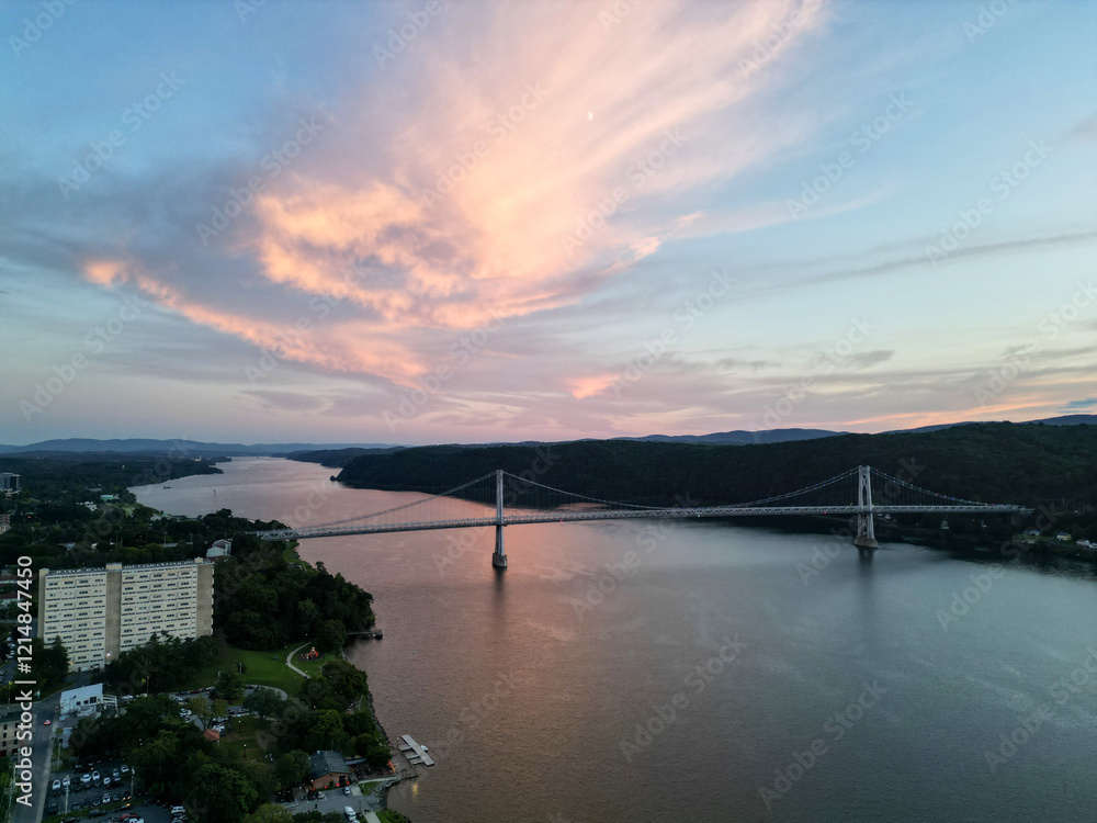 aerial view of the mid hudson bridge across the hudson river between ...