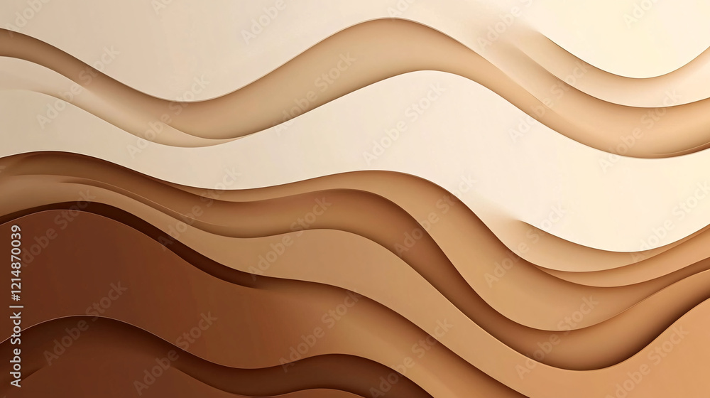 A 4K desktop wallpaper featuring elegant waving layers in a warm mocha ...