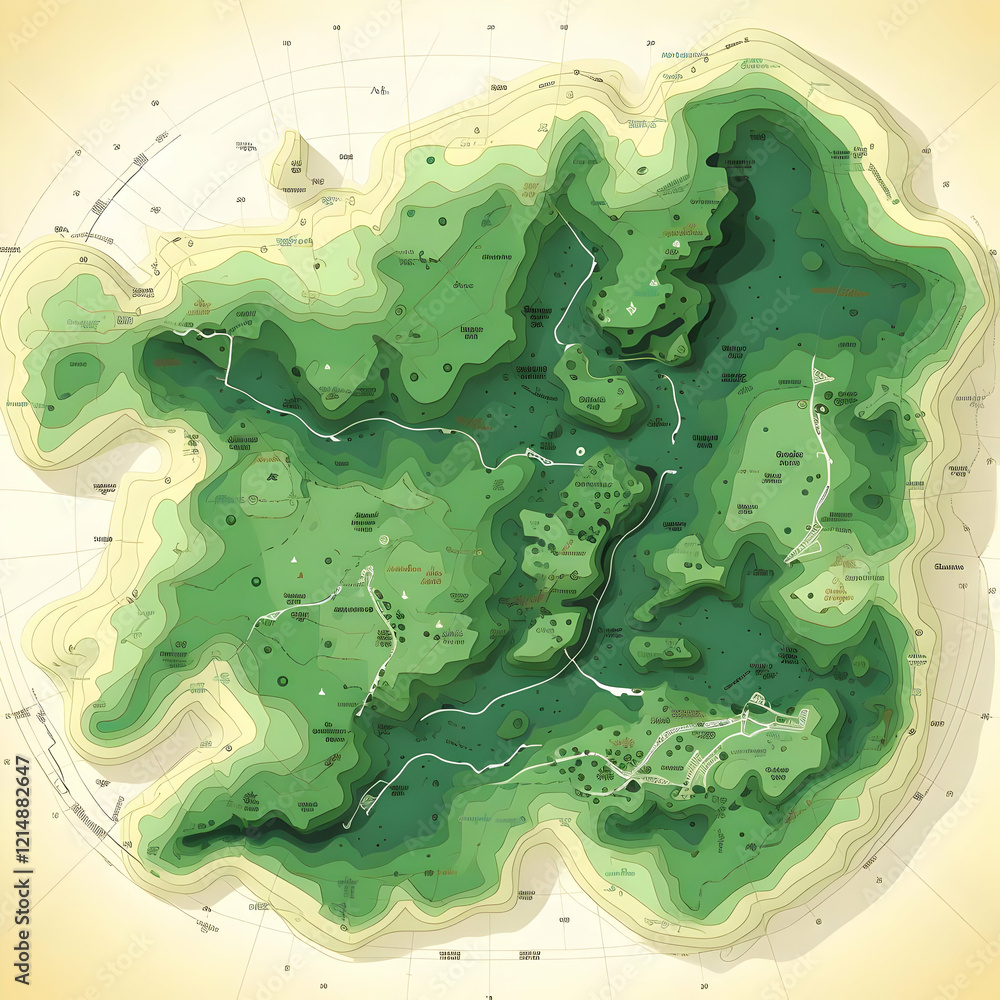 3D Topographic Map Illustration Depicts Terrain with Contour Lines, Elevation, and Geographic ...
