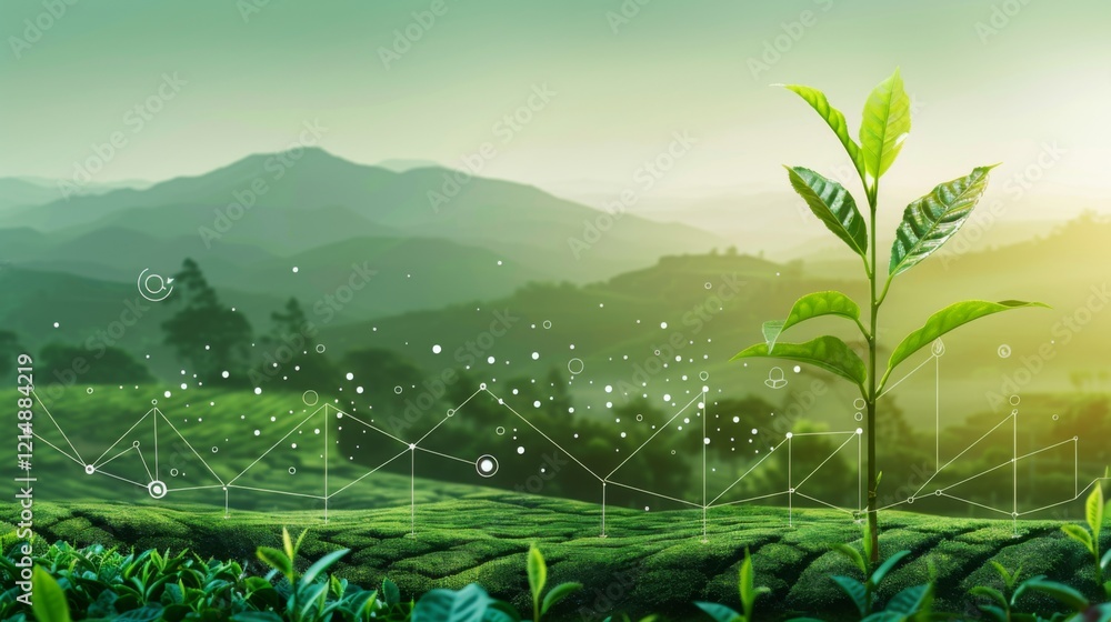 Infographic-Style Composition Featuring a Tea Plant with Data Overlay ...
