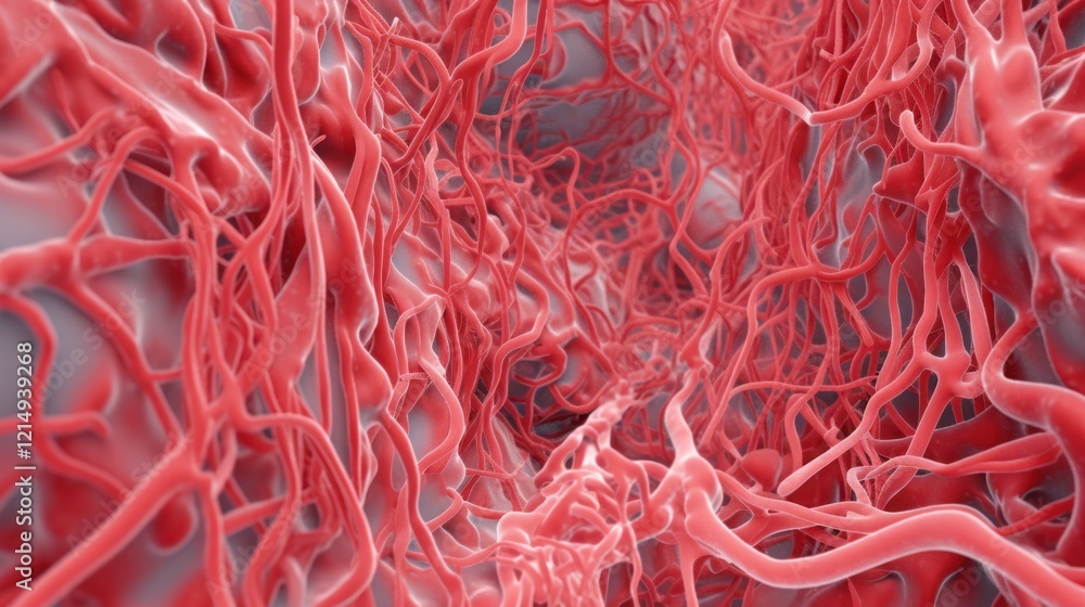 Close-up view of human arteries under a microscope showing detailed ...