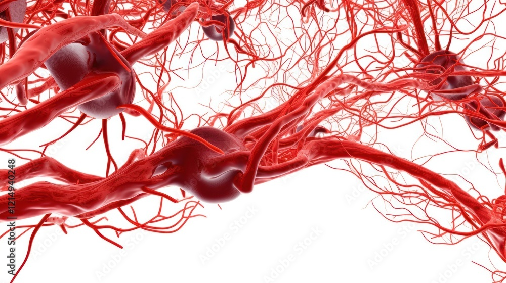 High-resolution microscopic image of arteries emphasizing blood flow ...