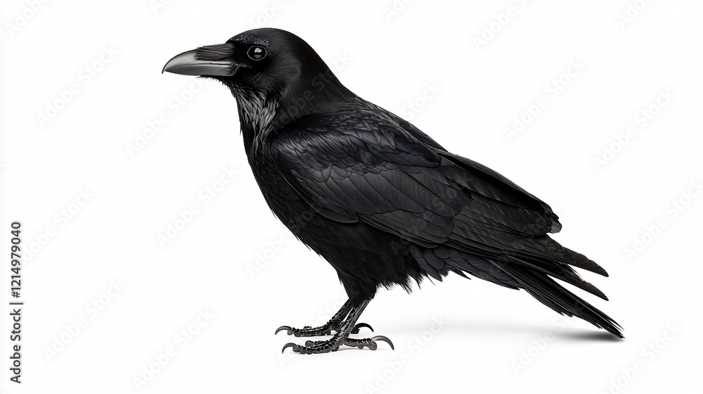 Raven profile view, isolated white background, birdwatching, wildlife ...