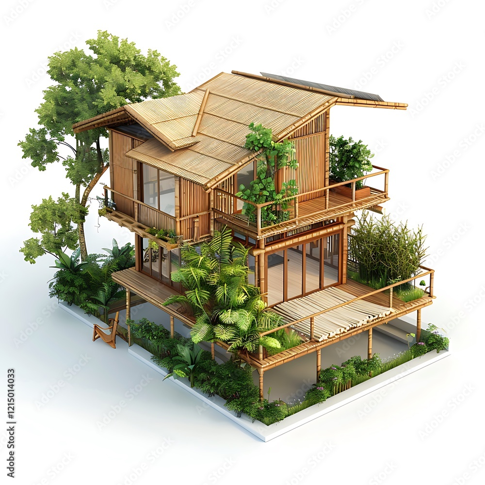 Bamboo Eco House: A stunning architectural rendering of a two-story ...