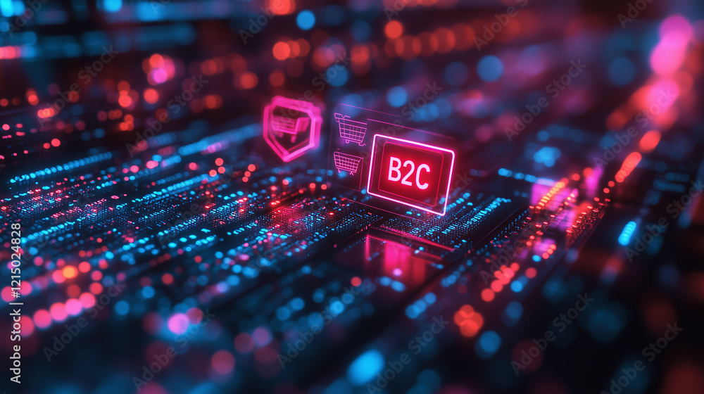 "B2C" written in bold font with e-commerce symbols forming a subtle ...