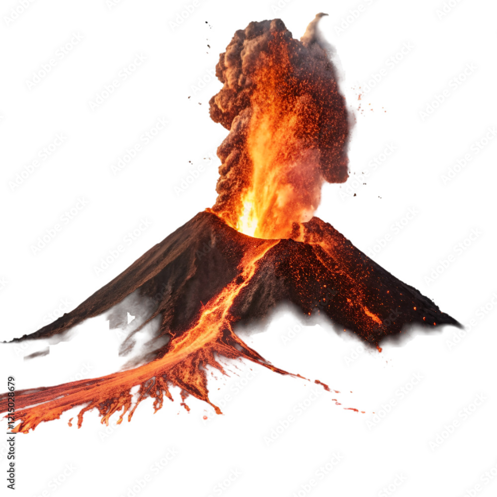 Volcano eruption with flowing lava isolated on transparent background ...