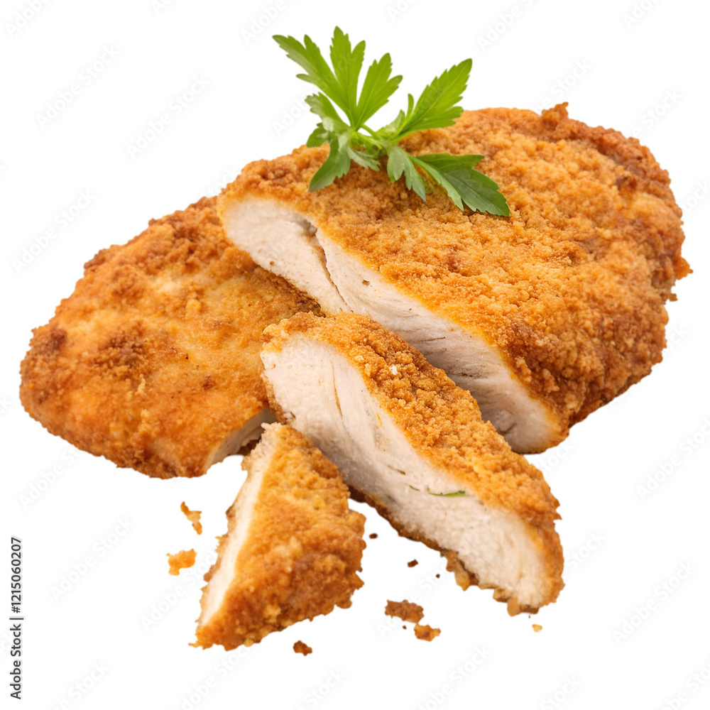 Homemade breaded chicken schnitzel isolated on transparent background ...