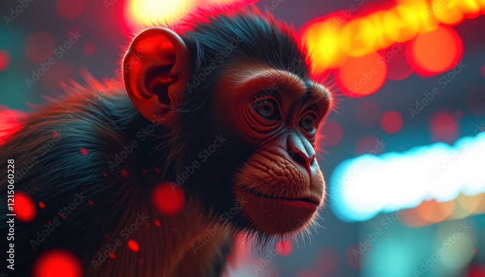 Sad Chimpanzee Gazes at City Lights | A Symbol of Zoonotic Disease ...