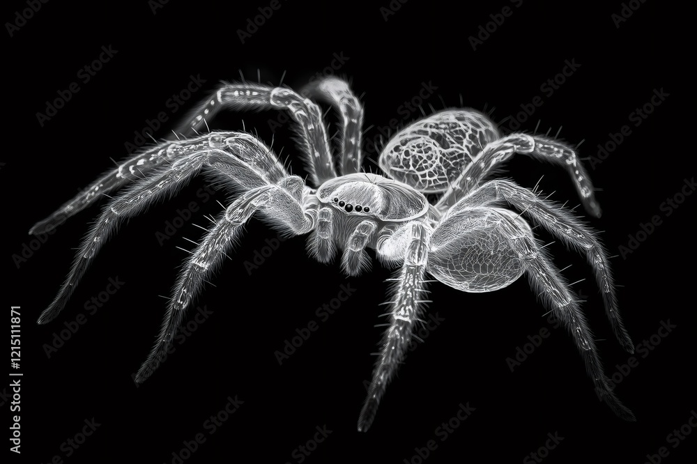 Spider anatomy highlighted through a black and white illustration ...