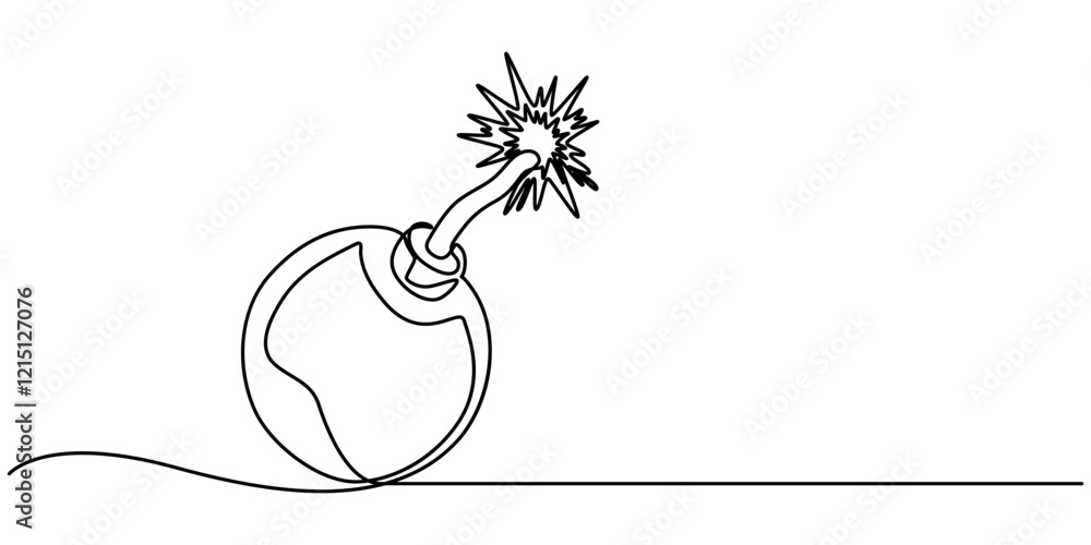 bomb object war old one line art design vector, Bomb with burning fuse ...