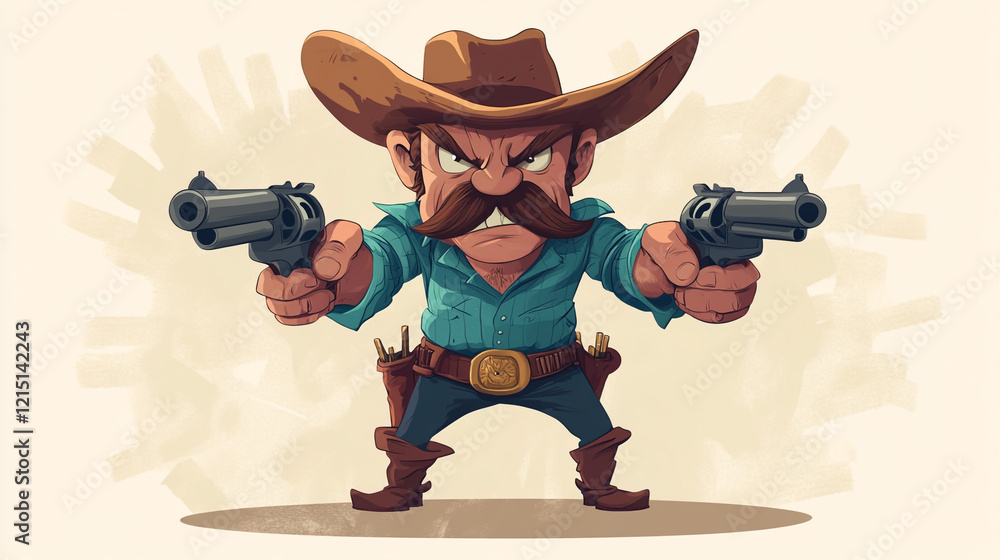 Cartoon Cowboy Gunslinger Wild West Outlaw Frontier Revolver Western ...
