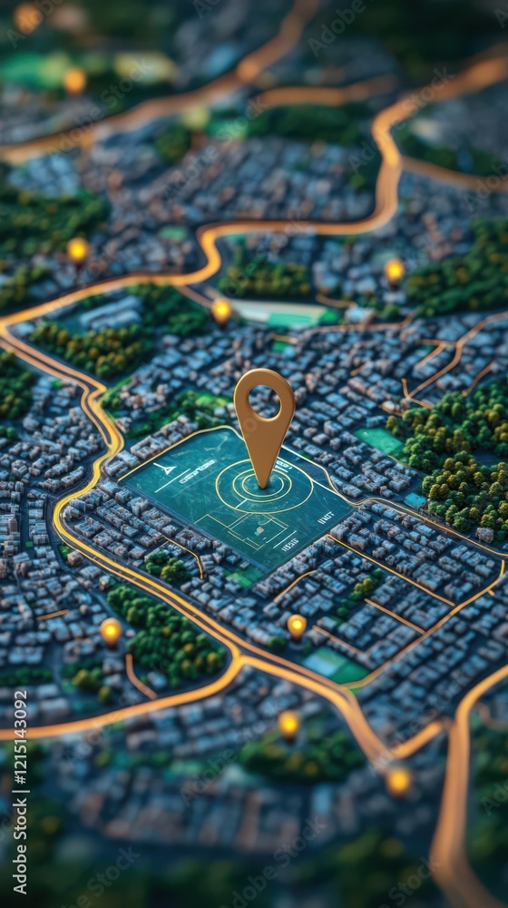 Design a Strategic Insights Map featuring key markers from an aerial ...